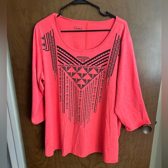Simply Emma | Tops | Simply Emma Neon Peach W Black Design Shirt | Poshmark